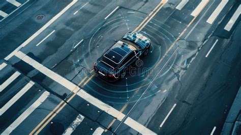 Aerial View Of Autonomous Car With Sensor System Stock Illustration