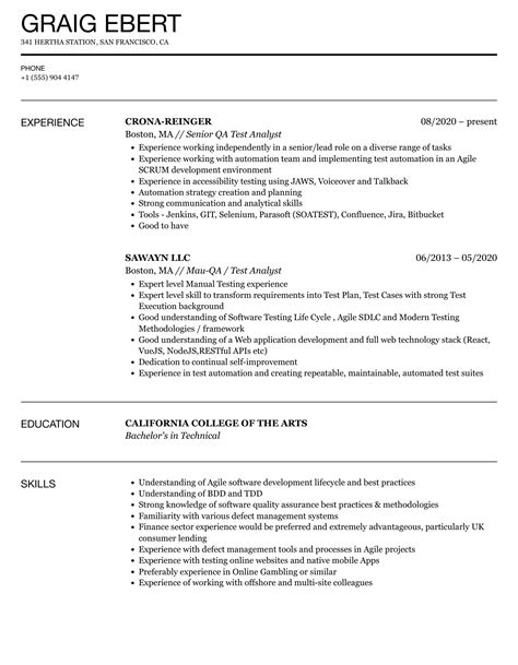 QA Test Analyst Resume Samples Velvet Jobs