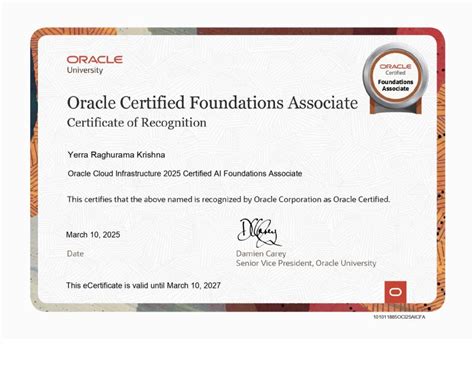 Oraclecertified Ai Cloudcomputing Machinelearning Oci Yerra Raghurama Krishna