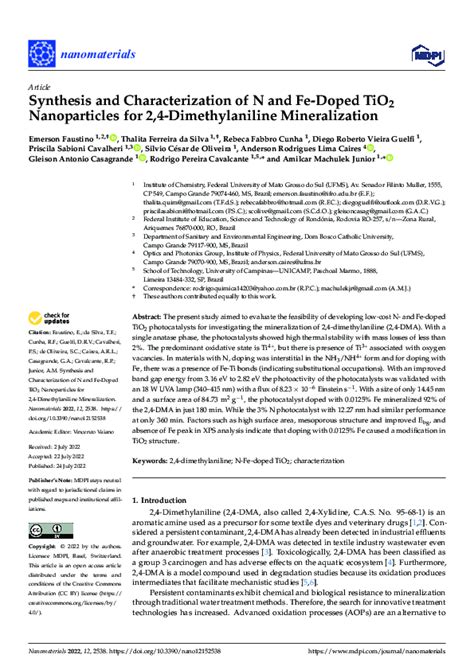Pdf Synthesis And Characterization Of N And Fe Doped Tio2 Nanoparticles For 2 4