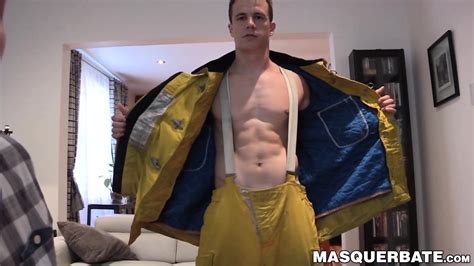 Hunky Fireman Slowly Strips Naked And Wanks Off His Cock