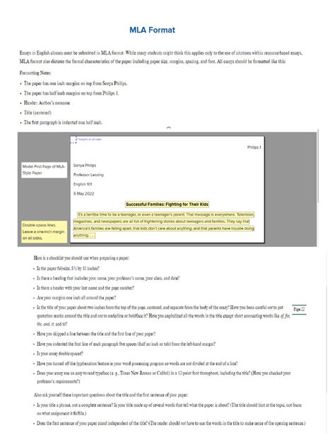 Mla Format Checklist Pdf