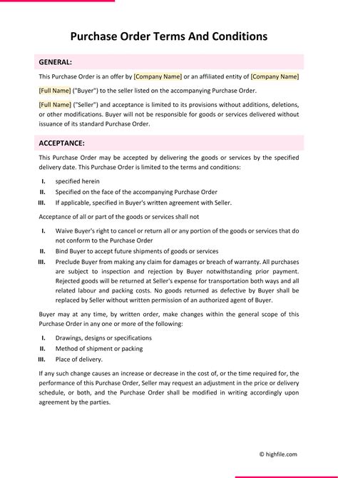 Free Delivery Terms And Conditions Template