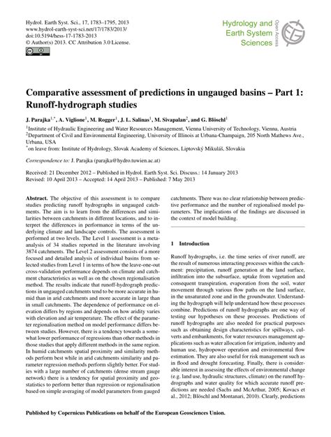 Pdf Hydrograph Prediction In Ungauged Basins A Comparative