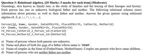 Solved Question 3 Relational Algebra 20 Marks 5 Marks