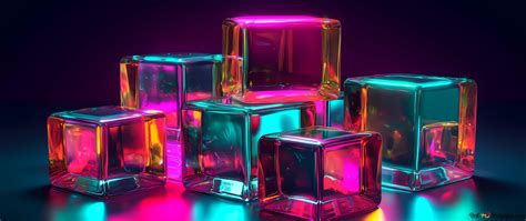 Futuristic Glass Cubes With Neon Reflections 4k Wallpaper Download