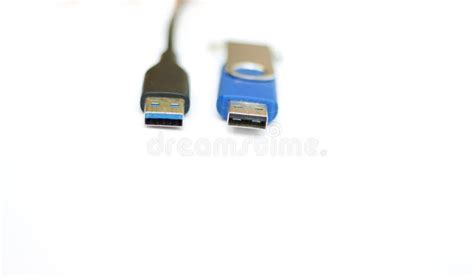 USB Cable And Usb Flash Memory Isolated On The White Background Stock Image Image Of