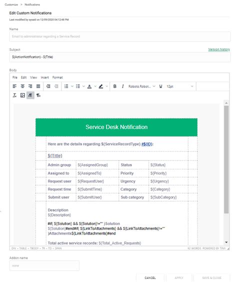 Custom Notification Form