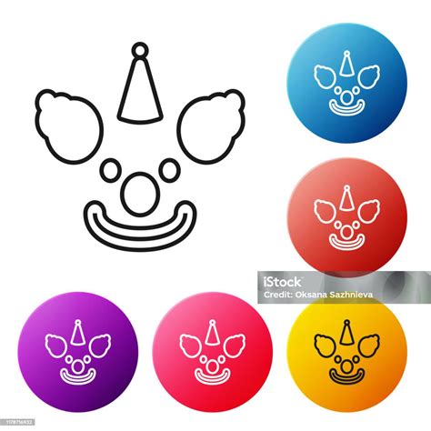 흰색 배경에 격리 된 검은 선 광대 머리 아이콘입니다 아이콘 다채로운 원 버튼을 설정합니다 벡터 일러스트레이션 광대 모자에 대한 스톡 벡터 아트 및 기타 이미지 Istock