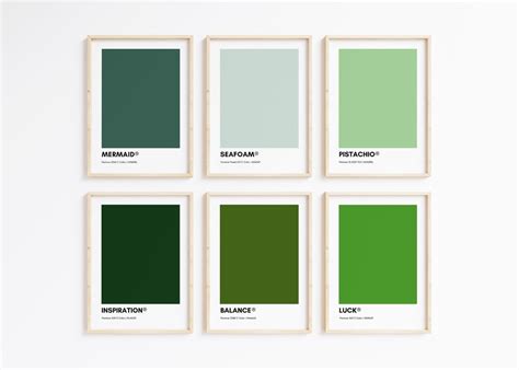 Pantone Green Wall Art Printable Bundle Set Of 6 Prints Green Pantone