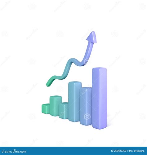 3d Statistic Graph Bar With Rising Arrow In Realistic Cartoon Style