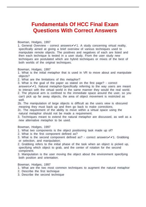 Fundamentals Of Hcc Final Exam Questions With Correct Answers Hcc
