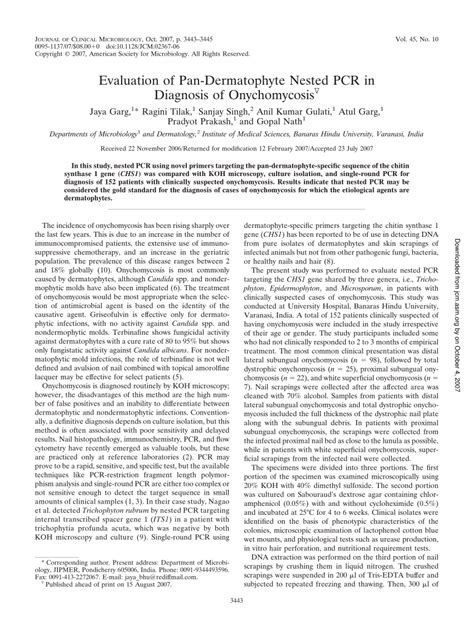 Pdf Evaluation Of Pan Dermatophyte Nested Pcr In Diagnosis Of