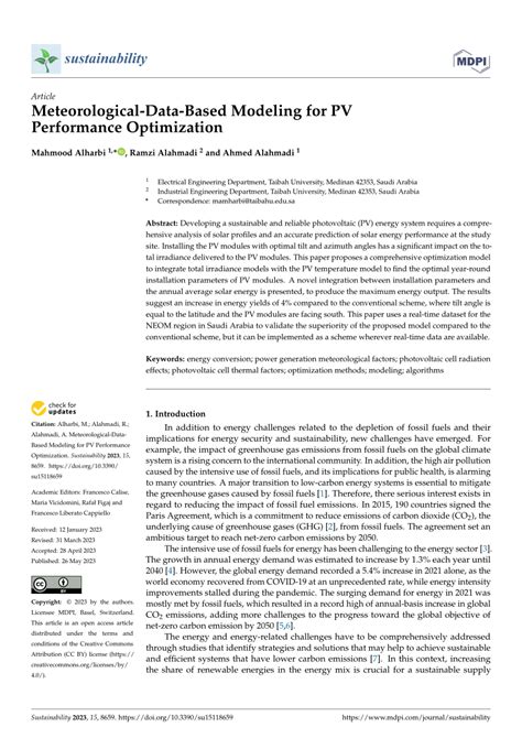 Pdf Meteorological Data Based Modeling For Pv Performance Optimization