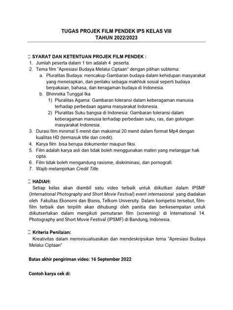 Diskusi Tugas Projek Film Pendek Ips Kelas Viii Sm 1 Pdf Ilmu Sosial