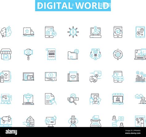 Digital World Linear Icons Set Internet Technology Social Media