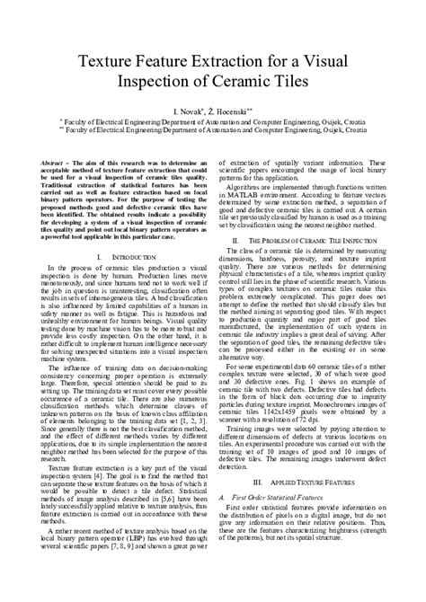 Pdf Texture Feature Extraction For A Visual Inspection Of Ceramic Tiles