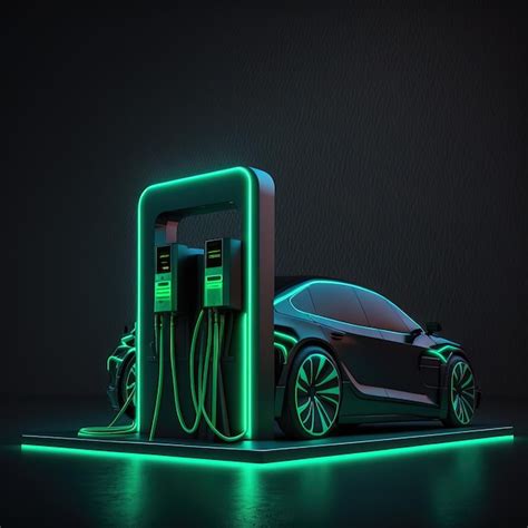 네온 발전소 녹색 기술 자동차 산업의 미래 전기차 충전 프리미엄 사진