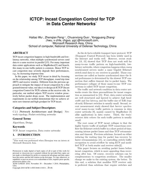Pdf Ictcp Incast Congestion Control For Tcp In Data Center Networks