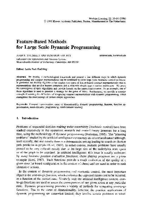 Pdf Feature Based Methods For Large Scale Dynamic Programming