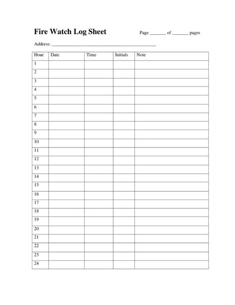 Fire Watch Log Sheet Printable Enhancing Safety And Accountability