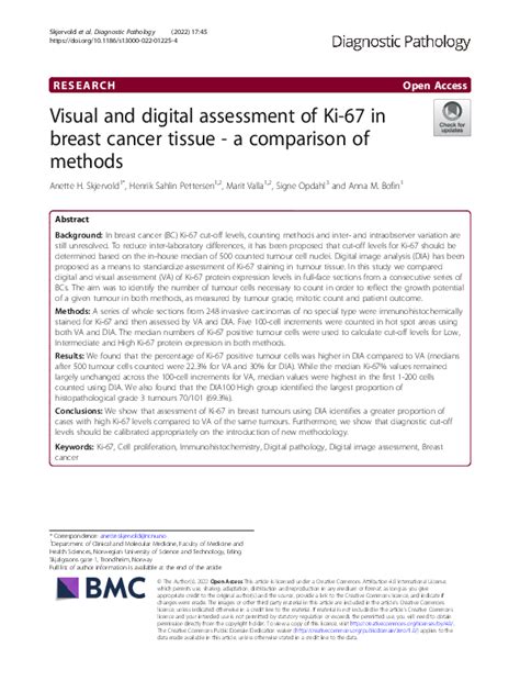Pdf Visual And Digital Assessment Of Ki 67 In Breast Cancer Tissue A Comparison Of Methods