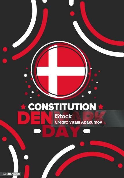 덴마크 제헌절 매년 6 월 5 일에 열리는 전국 해피 홀리데이 덴마크 국기 덴마크 독립과 자유 애국적인 포스터 축제 및 퍼레이드 디자인 벡터 그림 6월에 대한 스톡 벡터