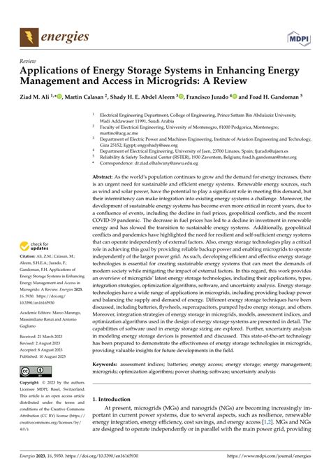 PDF Applications Of Energy Storage Systems In Enhancing Energy Management And Access In