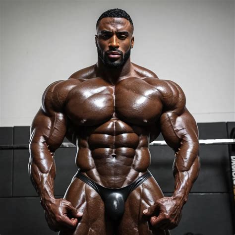 Black Male Bodybuilder With Big Bulging Muscles And Big Muscular Veiny