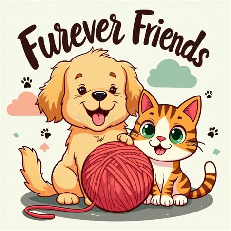 Cute Golden Retriever And Tabby Cat Furever Friends T Shirt Design