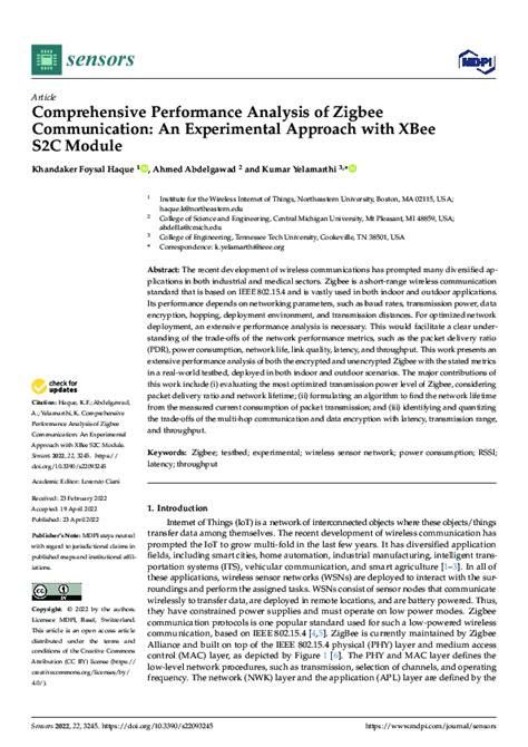 Pdf Comprehensive Performance Analysis Of Zigbee Communication An
