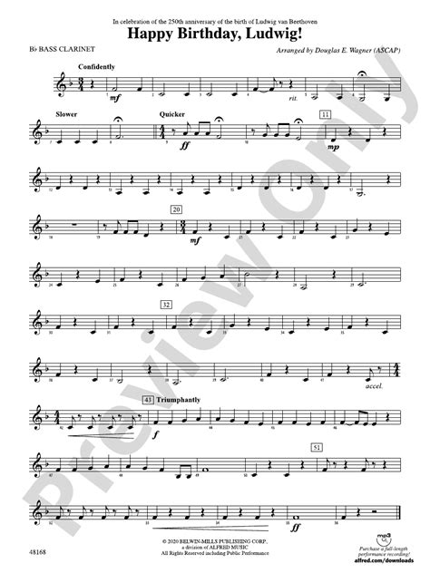 Happy Birthday Ludwig B Flat Bass Clarinet B Flat Bass Clarinet Part