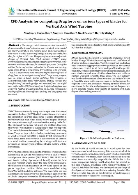 Cfd Analysis For Computing Drag Force On Various Types Of Blades For