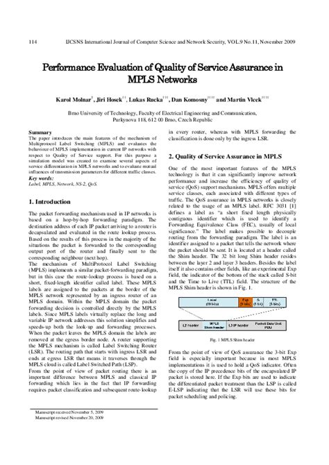 Pdf Performance Evaluation Of Quality Of Service Assurance In Mpls Networks