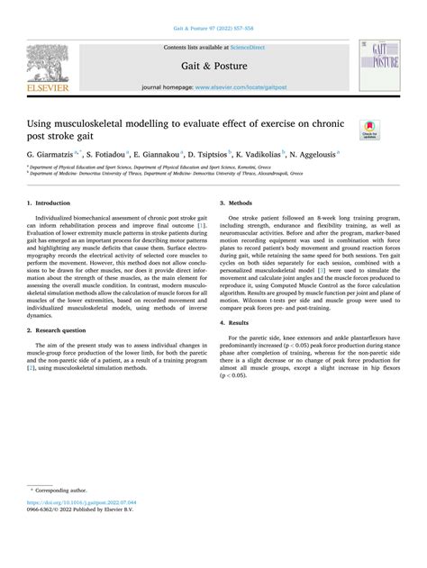 Pdf Using Musculoskeletal Modelling To Evaluate Effect Of Exercise On