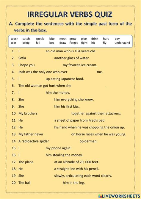Irregular Verbs Quiz Interactive Exercise For Basic 1
