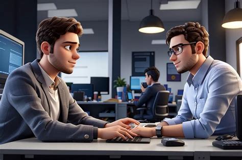 junge programmierer bei computer und chef chef sprechen im büro