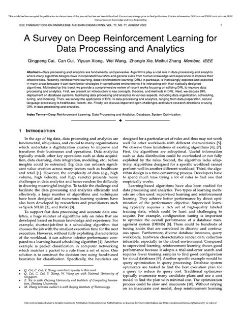 Paper 2 A Survey On Deep Reinforcement Learning For Data Processing And Analytics Pdf