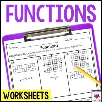 Functions Worksheets Linear Functions Tables Graphs Equations