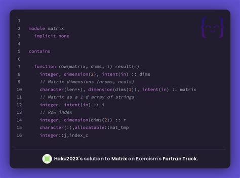 haku2023 s solution for matrix in fortran on exercism