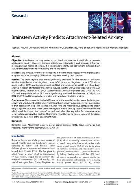 Pdf Brainstem Activity Predicts Attachment Related Anxiety