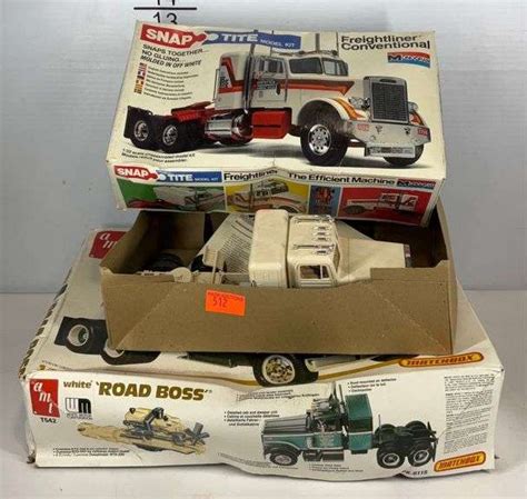 Two Matchbox Snap Tite Models White Road Boss And Freight Liner Conventional Hash Auctions