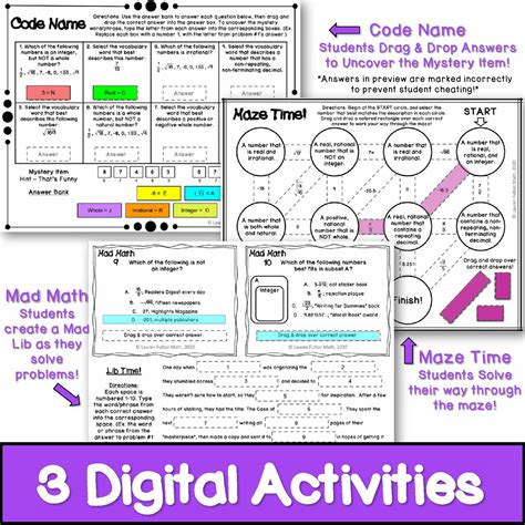 Real Number System Digital Activity 8th Grade Classifying Real Numbers