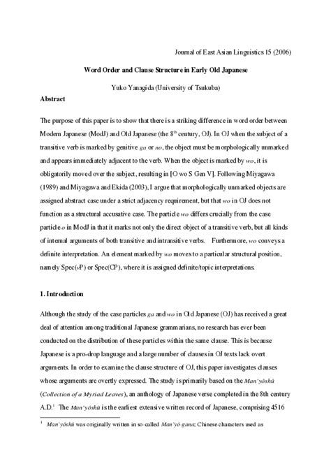pdf word order and clause structure in early old japanese
