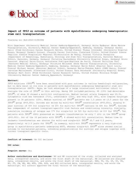 Pdf Impact Of Tp53 On Outcome Of Patients With Myelofibrosis Undergoing Hematopoietic Stem