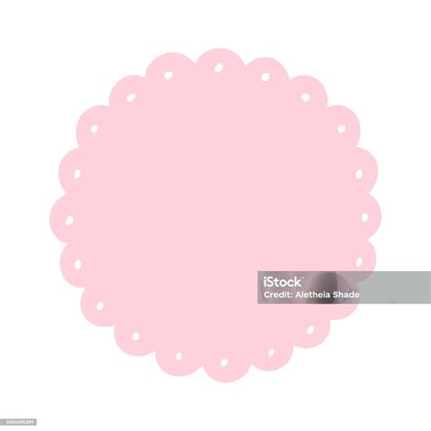 가리비 가장자리 원 프레임 배지 벡터입니다 간단한 라벨 스티커 템플릿입니다 귀여운 빈티지 프릴 장식 흰색 배경에 격리된 벡터 그림 도일리에 대한 스톡 벡터 아트 및 기타