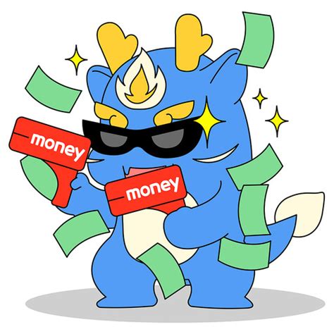 유토이미지 청룡 캐릭터 머니건으로 돈을 뿌리는 선글라스 낀 벡터 일러스트