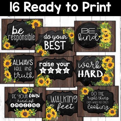 Editable Classroom Rules Posters Sunflower Farmhouse Classroom Decor