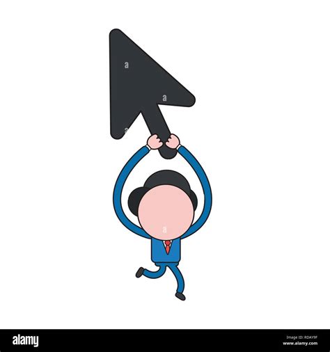 Vector Illustration Businessman Character Running And Holding Up Mouse Cursor Icon Color And