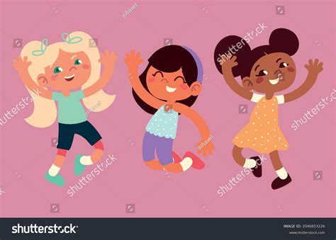 Set Happy Girls Cartoon Stock Vector Royalty Free 2046853226